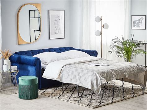Velvet Sofa Bed Blue Chesterfield Uk