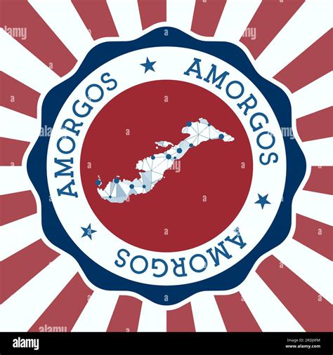 Amorgos Badge Round Logo Of Island With Triangular Mesh Map And Radial