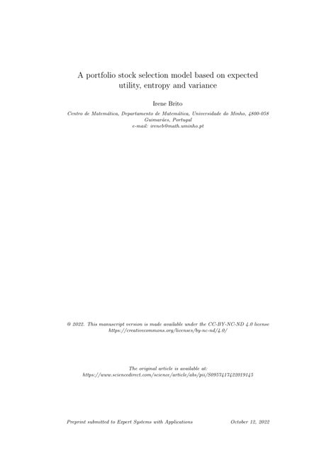 Pdf A Portfolio Stock Selection Model Based On Expected Utility Entropy And Variance