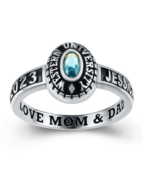 Mementos Jewelry Usa Custom Sterling Silver Band Birthstone Class Ring