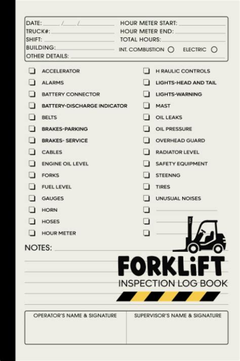 Forklift Daily Inspection Checklist Log Book Forklift Operations Log