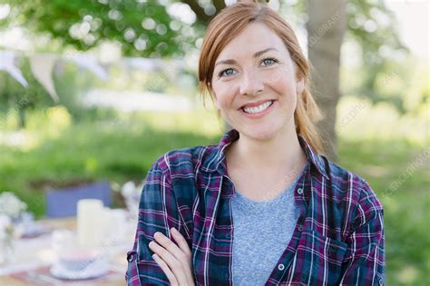 Portrait Smiling Woman In Backyard Stock Image F0166834 Science
