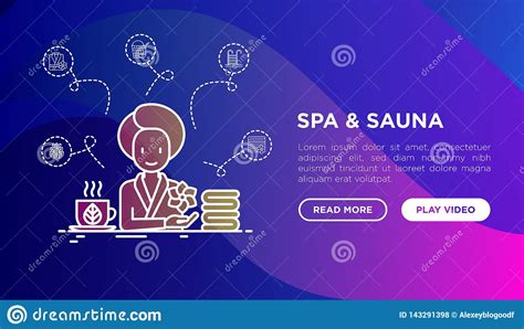 Spa Sauna Concept Woman At Spa Thin Line Icons Stock Vector