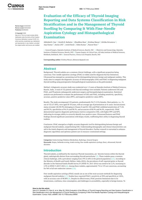 PDF Evaluation Of The Efficacy Of Thyroid Imaging Reporting And Data Systems Classification In