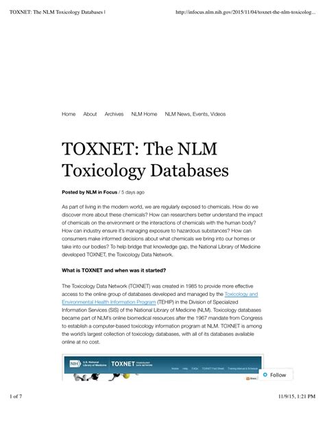 Pdf Toxnet The Nlm Toxicology Databases
