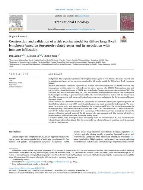 Pdf Construction And Validation Of A Risk Scoring Model For Diffuse