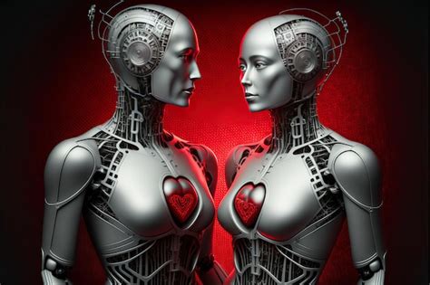 Premium Photo Two Humanoid Robots In Love Valentines Day In