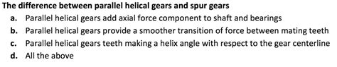SOLVED The Difference Between Parallel Helical Gears And Spur Gears