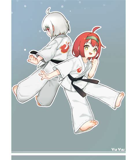 Safebooru 2girls D Absurdres Ahoge Barefoot Belt Black Belt Blue