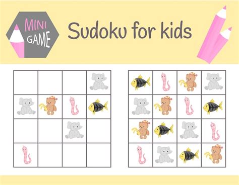 Sudoku Spiel für Kinder mit Bildern und Tieren Kinderblätter Logik lernen Lernspiel