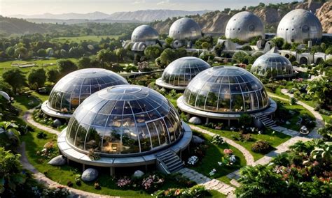 Futuristic Space Dome Habitats Premium Ai Generated Image