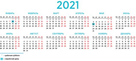 Календарь переноса рабочих дней в 2021 году