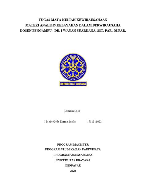 Tugas Wirausaha Pariwisata I Made Gede Darma Susila 1981011002 Pdf