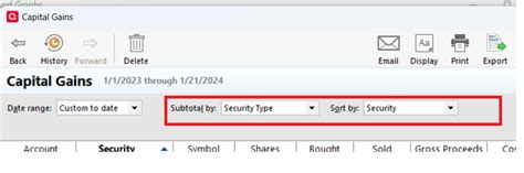 R549 Error Capital Gains Report Subtotal By Is No Longer
