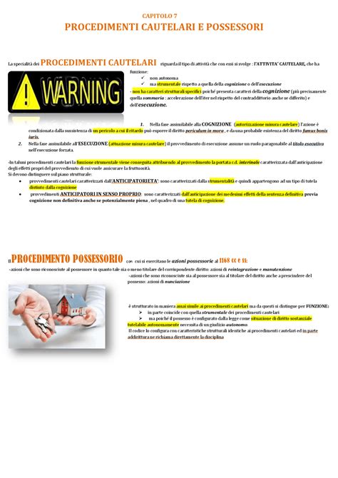 Procedimenti Cautelari E Possessori 1 2 Docsity
