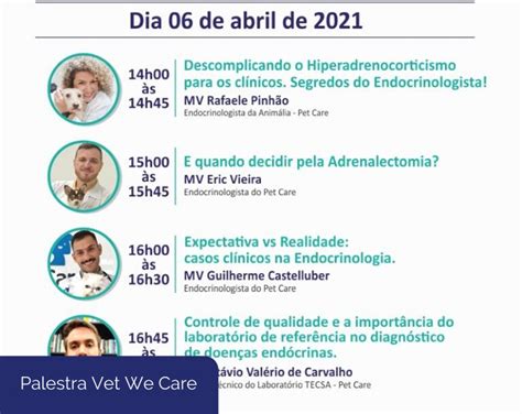 Ciclo De Palestra Vet We Care 06 de março das 14h às 18h Blog Vet