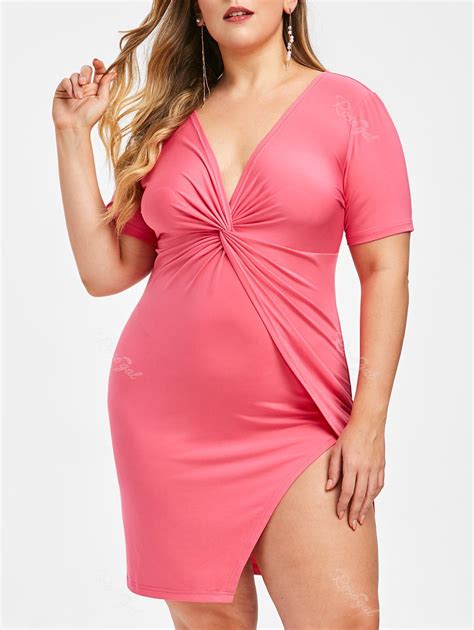 [40 Off] Rosegal Twist Front Plus Size Plunge Bodycon Dress Rosegal