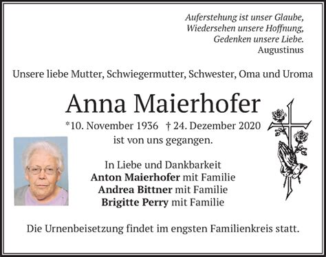 Traueranzeigen Von Anna Maierhofer Trauer Merkur De