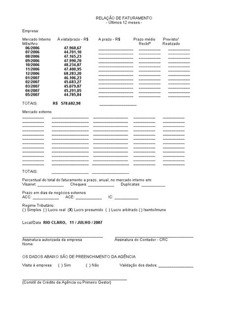 Relação De Faturamento Pdf Economias Business
