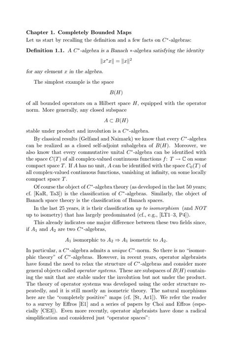 Completely Bounded Maps Chapter 1 Introduction To Operator Space Theory