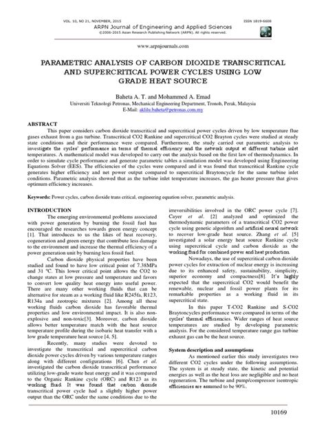 (PDF) Parametric Analysis of Carbon Dioxide Transcritical and ...
