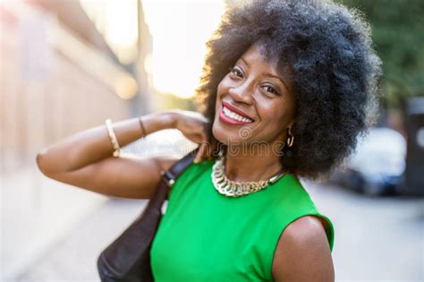 Woman Wearing Green Dress Standing In The City Stock Image Image Of