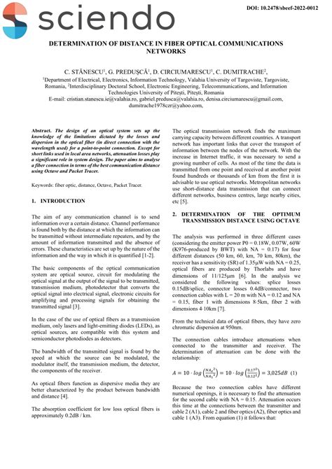 Pdf Determination Of Distance In Fiber Optical Communications Networks