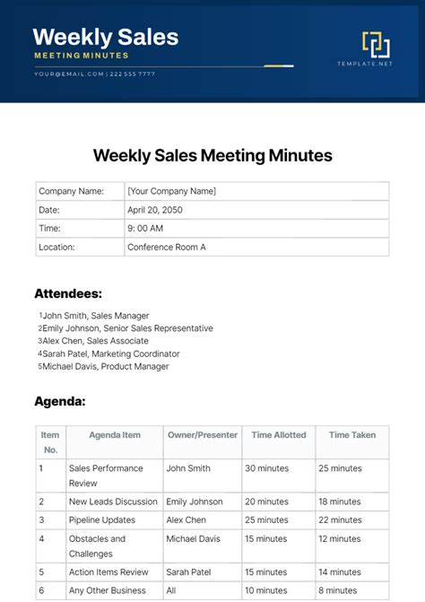 Free Weekly Meeting Minutes Templates Editable And Printable