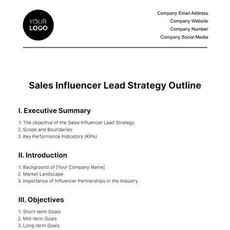 Free Sales Influencer Lead Strategy Outline Template To Edit Online