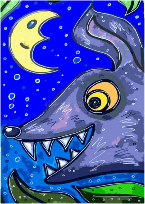 Gray Purple Wolf His Muzzle Yellow Bulging Eyes And An Open Mouth