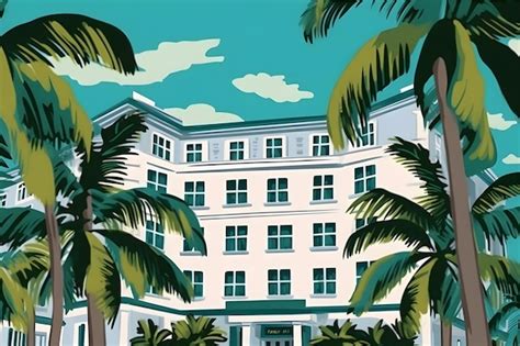 Premium Photo Residential Home Buildings Tropic Trees Palms Neural Network Ai Generated