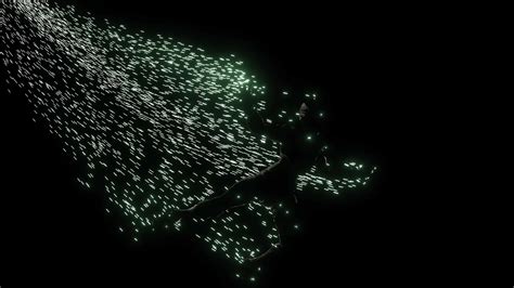 Human Unrecognizable Figure Made Of Particles Falling Down With A Trail Of Particles On A Black