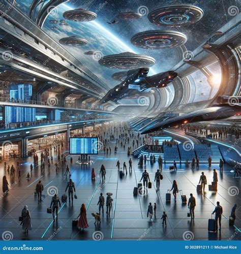 Cosmic Nexus Futuristic Sci Fi Space Port Stock Illustration