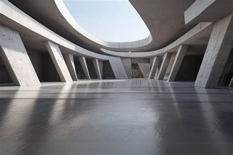 3d Render Of Abstract Futuristic Architecture With Concrete Floor Stock Illustration