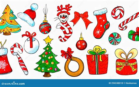 A Set Of Christmas Objects Stock Illustration Illustration Of Isolated 294248018