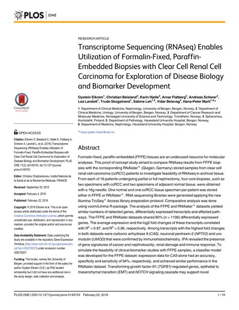 Pdf Transcriptome Sequencing Rnaseq Enables Utilization Of Formalin