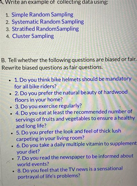 Answered A Write An Example Of Collecting Data Using 1 Simple Random