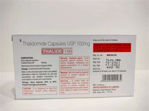 Thalidomide 100 Mg Capsule For Clinicalhospital Packaging Type