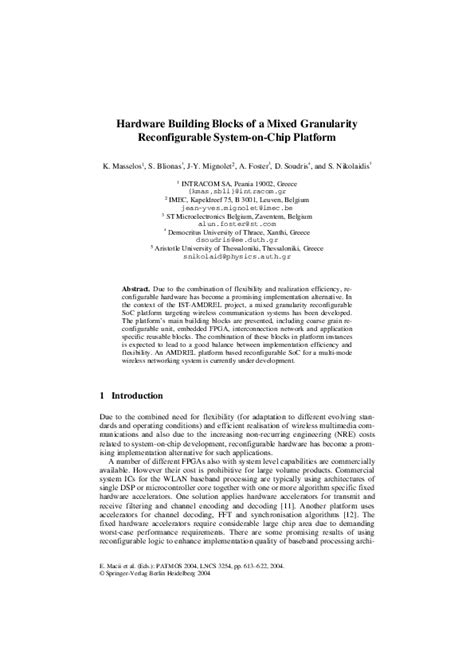 Pdf Hardware Building Blocks Of A Mixed Granularity Reconfigurable System On Chip Platform