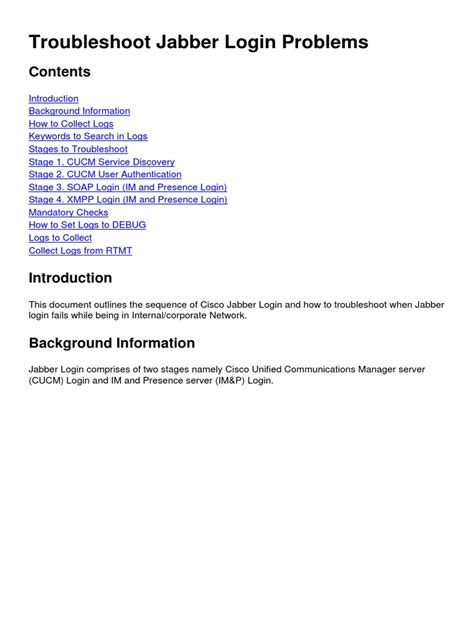 Troubleshoot Jabber Login Problems Pdf Login Cyberspace