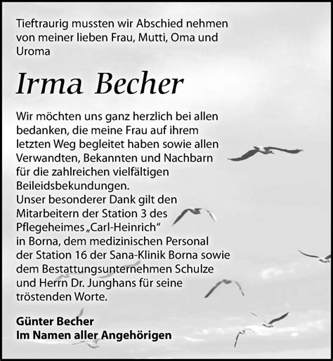 Traueranzeigen Von Irma Becher Trauer Anzeigen De