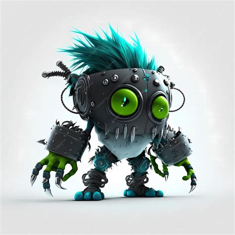 사이버펑크와 스팀펑크 몬스터 3d 디자인 사이의 혼합 그림 프리미엄 사진