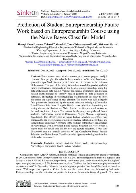 Pdf Prediction Of Student Entrepreneurship Future Work Based On