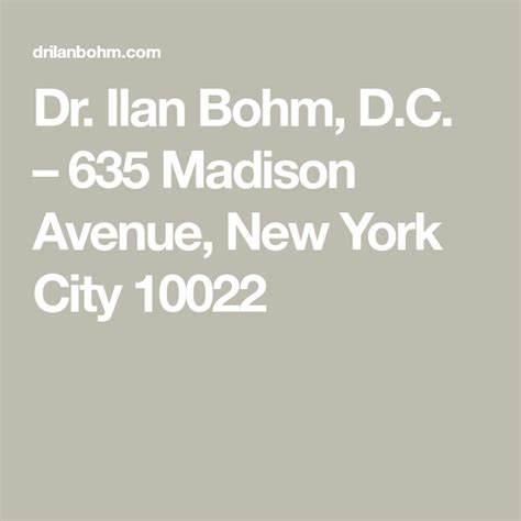Dr Ilan Bohm D C 635 Madison Avenue New York City 10022 Integrative Medicine