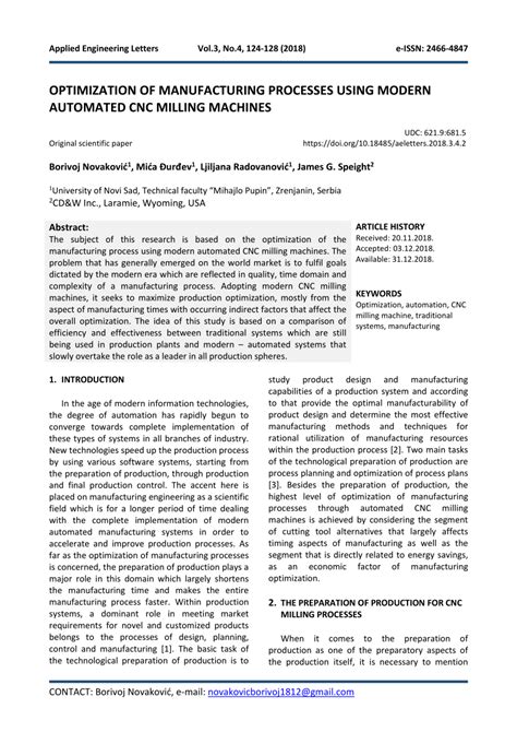 Pdf Optimization Of Manufacturing Processes Using Modern Automated Cnc Milling Machines