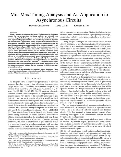 Pdf Min Max Timing Analysis And An Application To Asynchronous Circuits