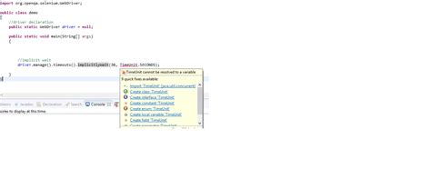 Selenium I Am Getting Error The Method Timeouts Is Undefined For