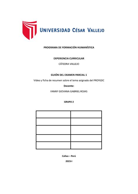 Guión examen parcial guión docx PROGRAMA DE FORMACIÓN HUMANÍSTICA