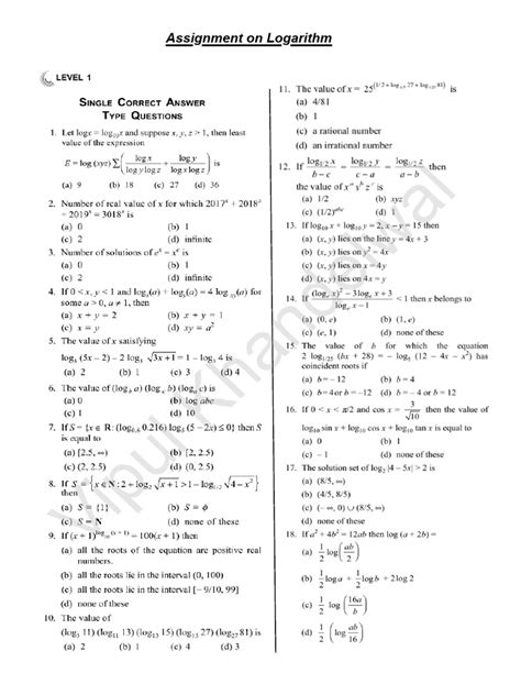 Assignment On Logarithm Pdf