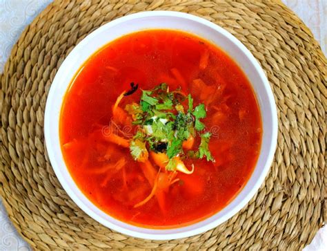 Hot Rich Fresh Borscht Beet Soup With Herbs With Meat In A Plate